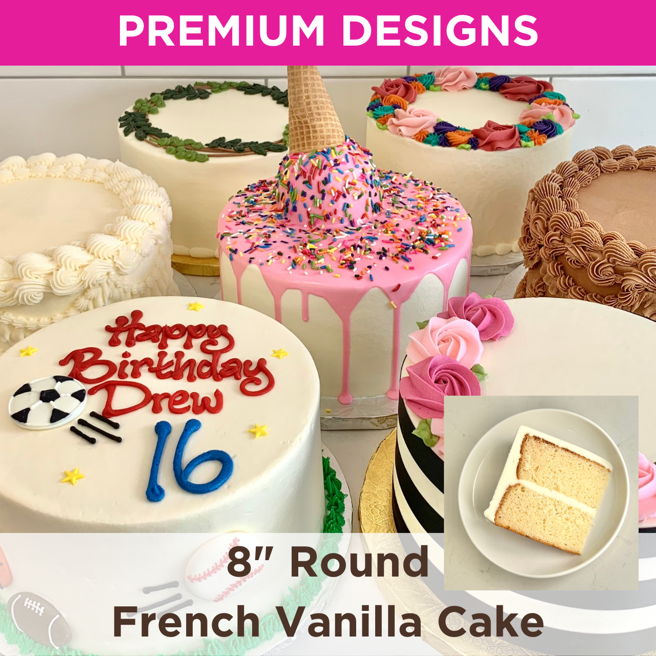 Premium Designs 8" Round Layer Cake - French Vanilla | The Cakery Bakery