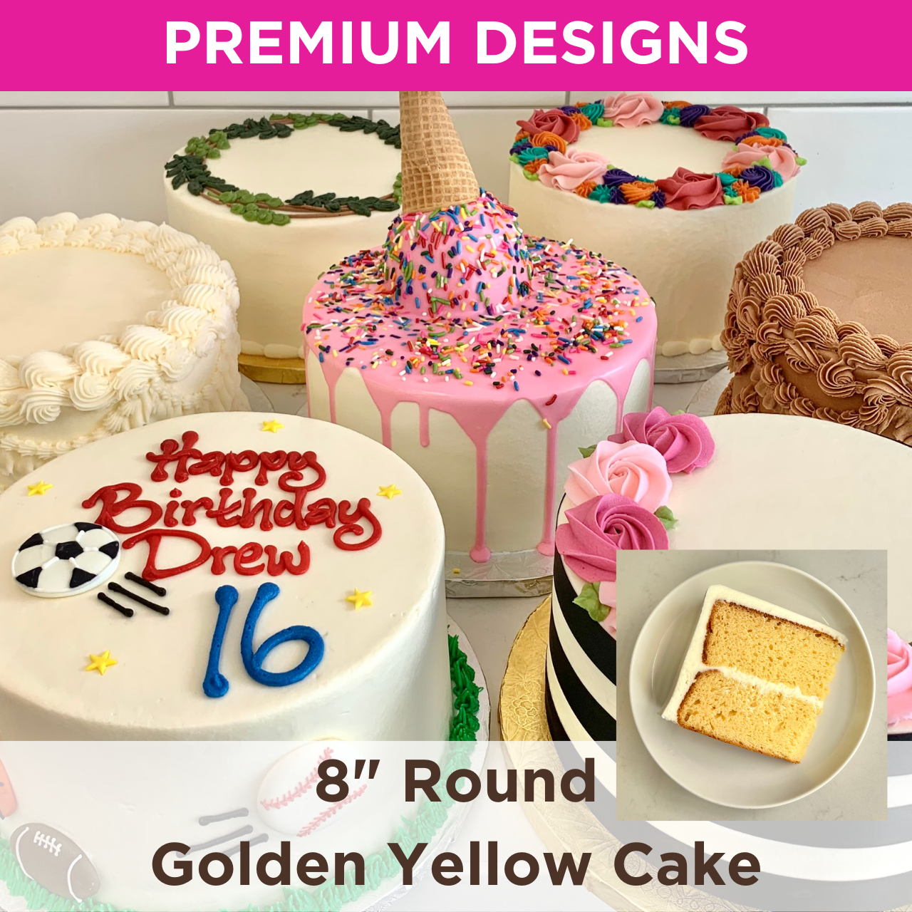 Premium Designs 8" Round Layer Cake - Golden Yellow | The Cakery Bakery